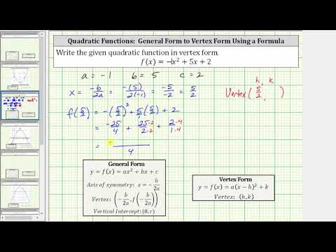 Quadratic Function: General Form to Vertex Form Using Vertex Equation ...