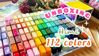 Unboxing the biggest gouache set???? himi twin cup jelly gouache paint set 112 colors ???? ASMR calm music