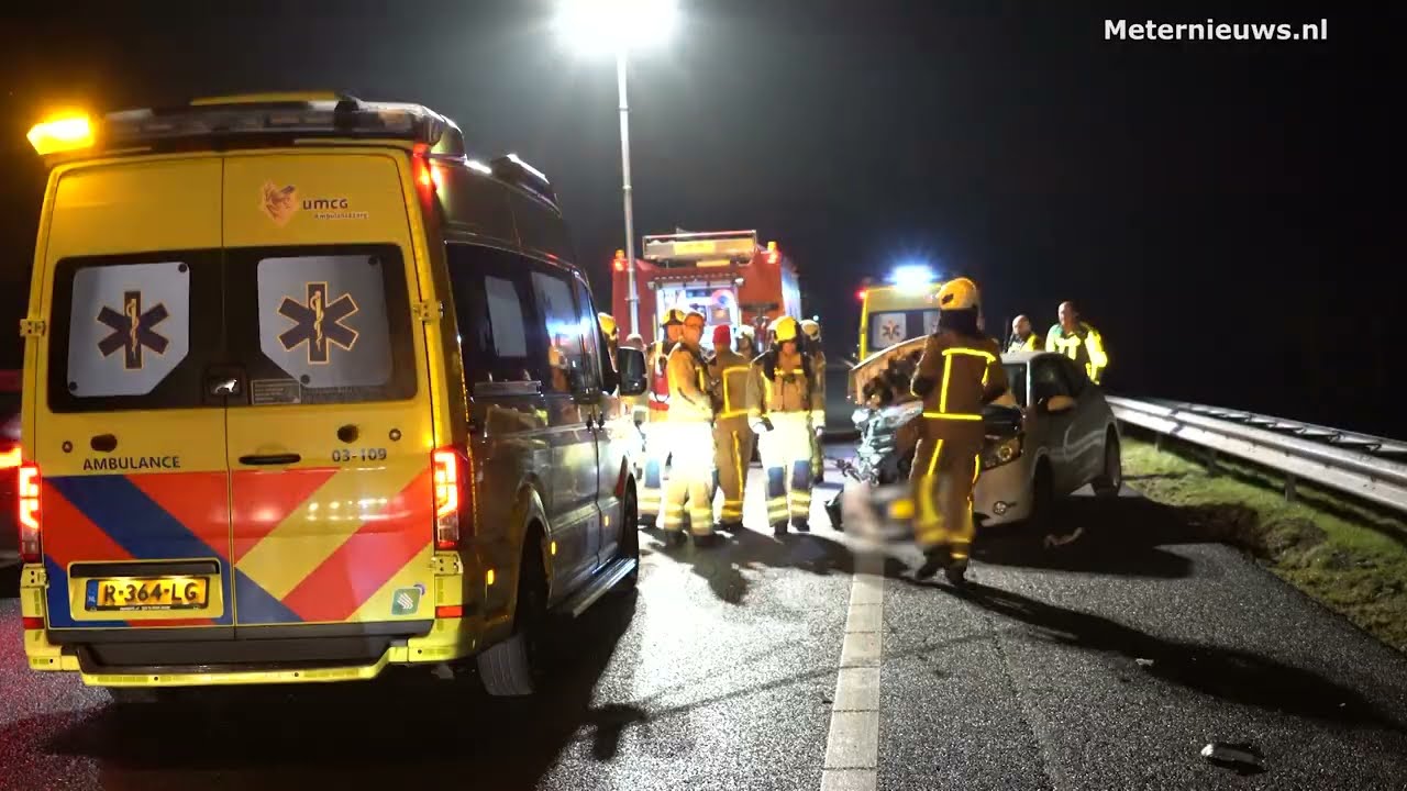 Twee gewonden na ongeval op A28 Assen(Video)