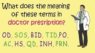 Doctors Prescription Terms OD, SOS, BID, TID,PO, AC, HS, QD, INH, PRN, in doctor prescription