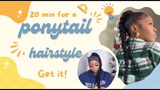 INVISIBLE PONYTAIL WITH BRAIDS!🗣Natural Long Hair Ponytail Feedin Braids #Elfin Hair