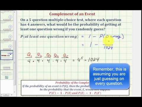 Ex: Find a Probability Using the Complement of an Event (At Least One) | Math Help from ...