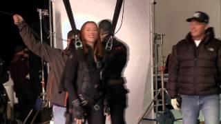FILMING Scarlett Johansson behind the scenes of Captain America Winter Soldier