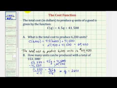 Ex: Function Inputs and Outputs of a Cost Function (Linear) | Math Help from Arithmetic through ...