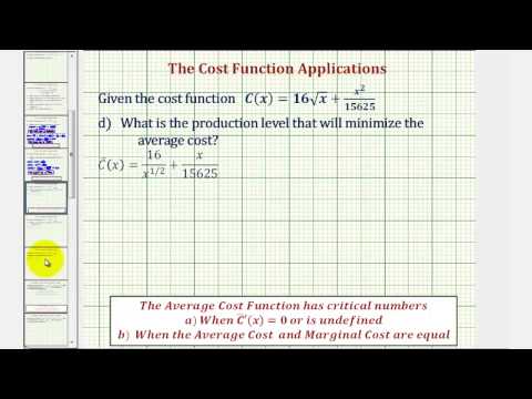 Ex 2: Cost Function Applications – Marginal Cost, Average Cost, Minimum Average Cost | Math Help ...