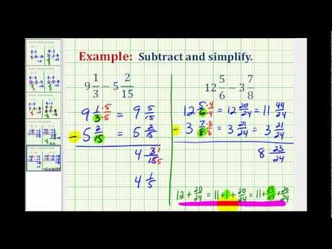Example: Subtraction of Mixed Numbers | Math Help from Arithmetic through Calculus and beyond