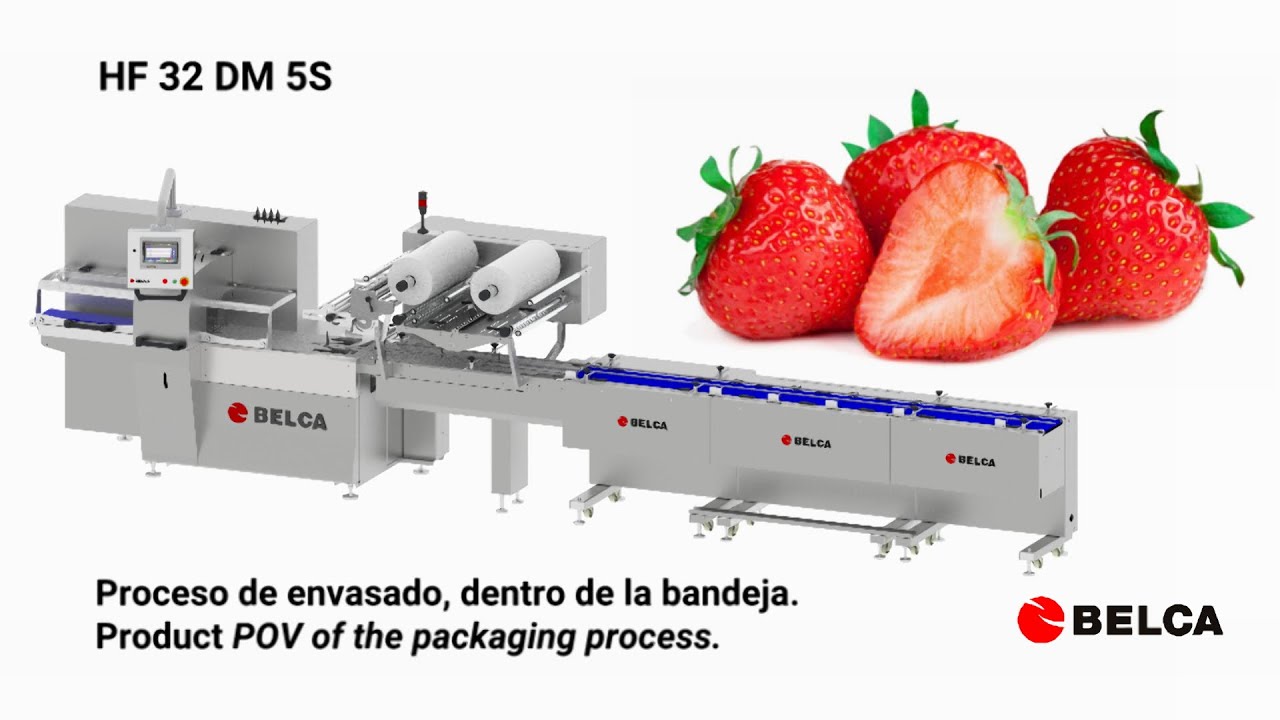 Envasado de fresas con flow pack HF32, grabación desde la bandeja. - BELCA