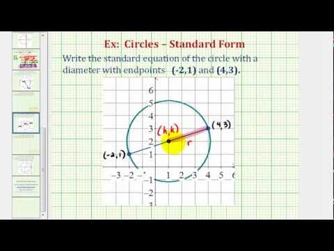 Ex 1: Find Standard Equation of a Circle Given the Endpoints of a Diameter | Math Help from ...