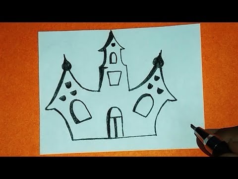 How to Draw a Haunted House Easy | Haunted House Drawing | Halloween ...