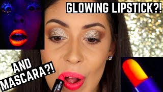 GLOW IN THE DARK MAKEUP! LIPSTICK AND MASCARA | PaintGlow | Weird makeup!?!?!
