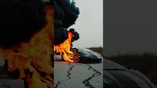 لامبرغيني مشتعلة وسط شارع مظلم | Burning Lamborghini in the Dark | #lamborghini #fire #sora