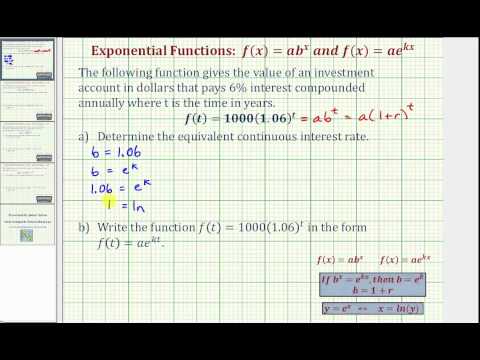 Ex: Find Continuous Interest Rate Given f(t)=ab^t | Math Help from Arithmetic through Calculus ...