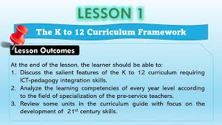 Lesson 1 The K to 12 Curriculum Framework