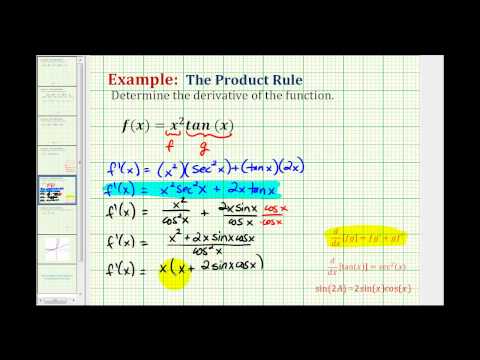 Ex 2: Determine a Derivative Using the Product Rule Involving a Trig Function | Math Help from ...