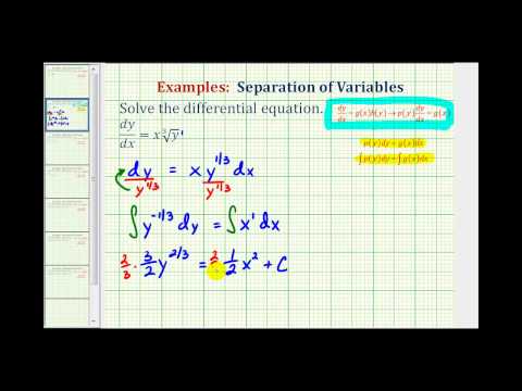 Ex 1: Differential Equations: Separation of Variables | Math Help from Arithmetic through ...