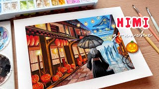 Japanese street???? inspired Halloween painting ????with Himi jelly gouache / 112 colors / paint with me ????