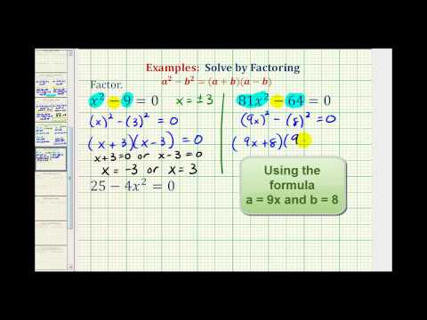 Ex: Factor and Solve Quadratic Equation – Difference of Squares | Math Help from Arithmetic ...