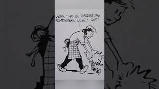 Calvin and Hobbes read a comicstrip by Bill Watterson