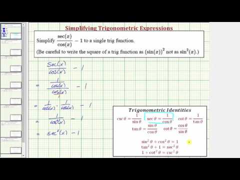 Ex: Simplify a Trigonometric Expression: 1 – (trig)/(trig) | Math Help from Arithmetic through ...
