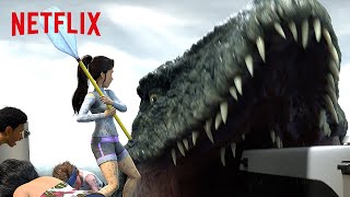 Face to Face with a Mosasaurus 🌊 Jurassic World Camp Cretaceous | Netflix Family