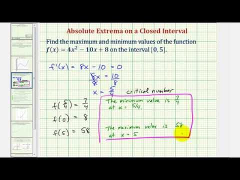 Ex: Absolute Extrema of a Quadratic Function on a Closed Interval | Math Help from Arithmetic ...