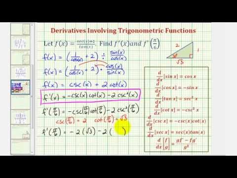 Ex 1: Derivative of Trigonometric Functions – Simplify Before Differentiating | Math Help from ...