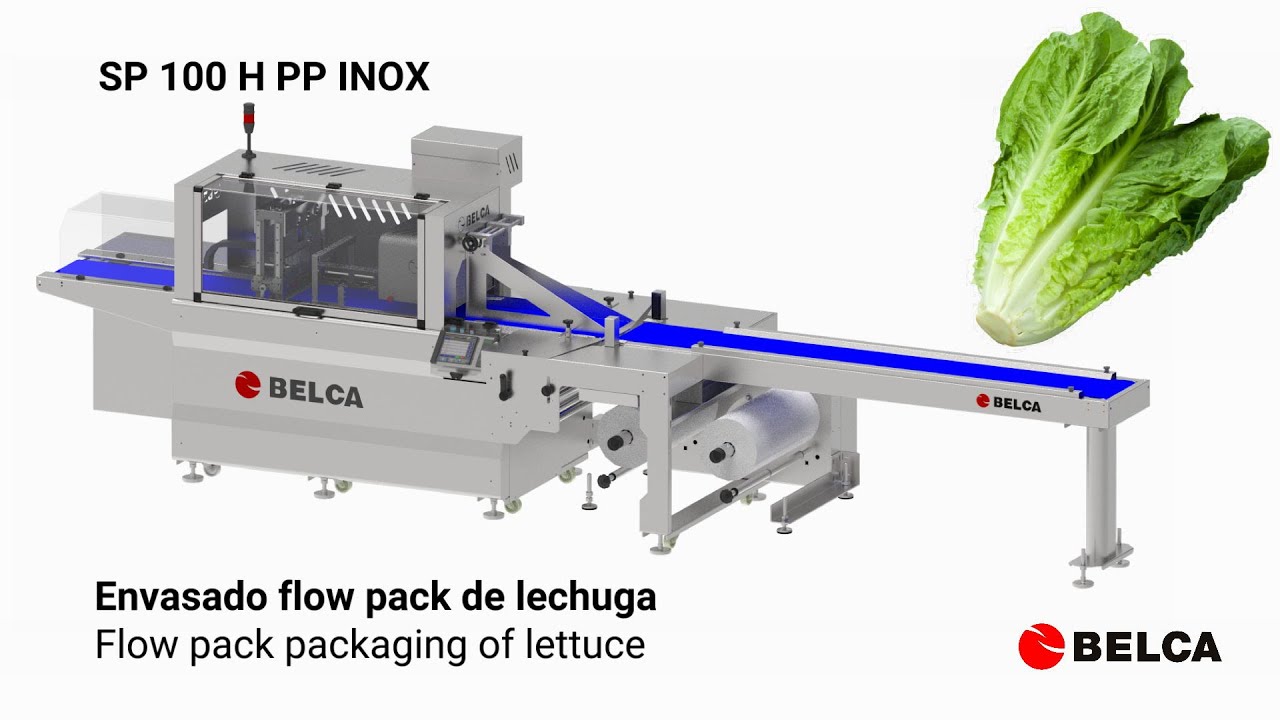 Envasado flow pack de lechuga con SP 100 H PP INOX y BOPP impreso - BELCA