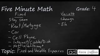 4th Grade Math Personal Financial Literacy: Fixed and Variable Expenses