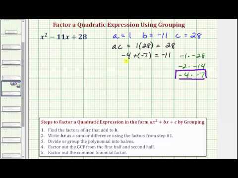 Ex 2: Factor a Quadratic Expression Using Grouping When a = 1 | Math ...