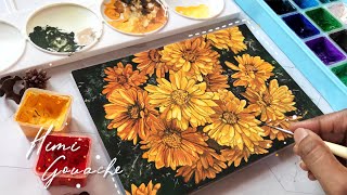 fall flowers / autumn chrysanthemum / gouache painting / Himi jelly gouache ????????????