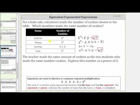 Evaluate and Create Equivalent Exponential Expressions | Math Help from ...
