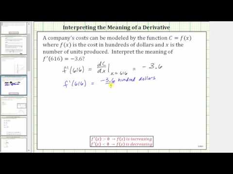 Interpret the Meaning of a Derivative Function Value (Cost) | Math Help from Arithmetic through ...