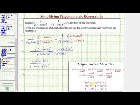 Ex: Simplify a Trigonometric Expression: 1/(1+trig)-1/(1-trig) | Math Help from Arithmetic ...