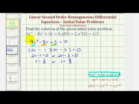 Ex 2: Solve a Linear Second Order Homogeneous Differential Equation Initial Value Problem | Math ...