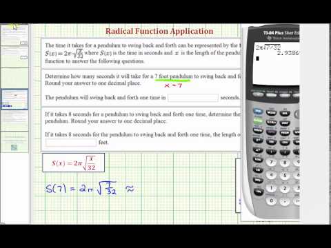 Ex: Radical Function Outputs and Inputs Application – Pendulum | Math Help from Arithmetic ...