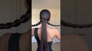Add volume to your braided ponytail with 3 braids #hairstyle