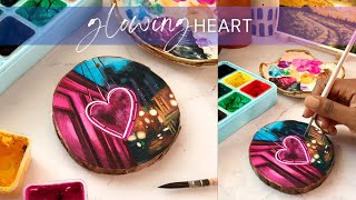 How to paint glowing effect / glowing heart ????/ himi jelly gouache painting / paint with me