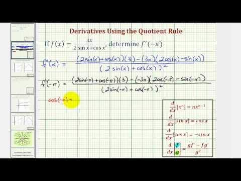 Ex: Find a Derivative and Derivative Function Value Using the Quotient Rule (linear/trig) | Math ...
