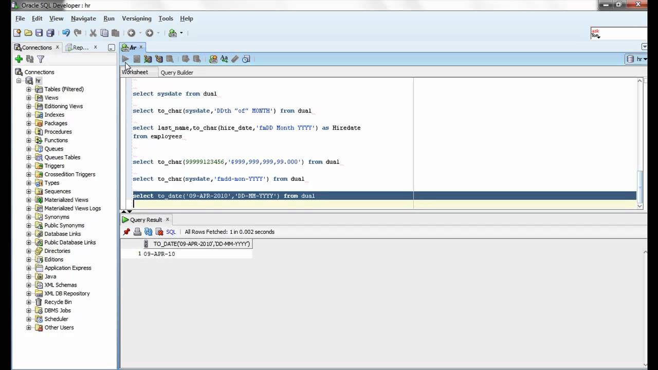Oracle SQL Video Tutorials  - TO_DATE functions