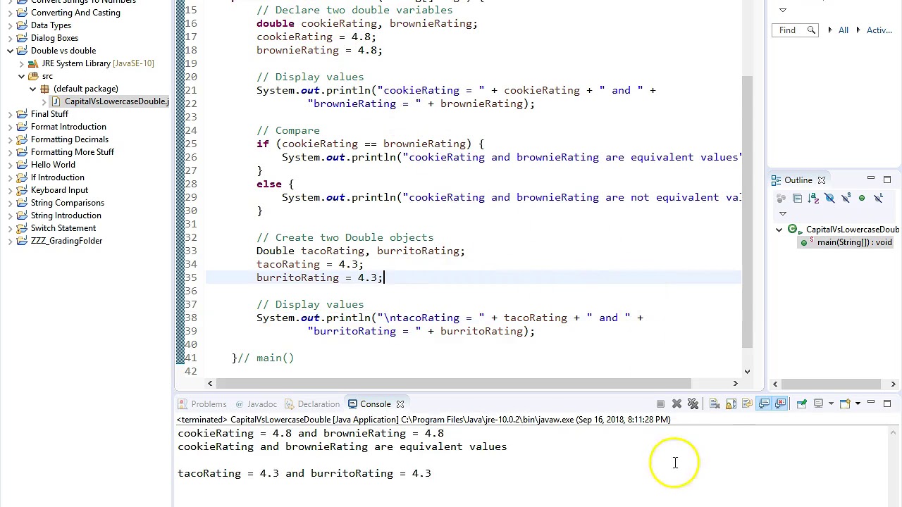 Java 3.8- Double (object) vs. double (primitive data)