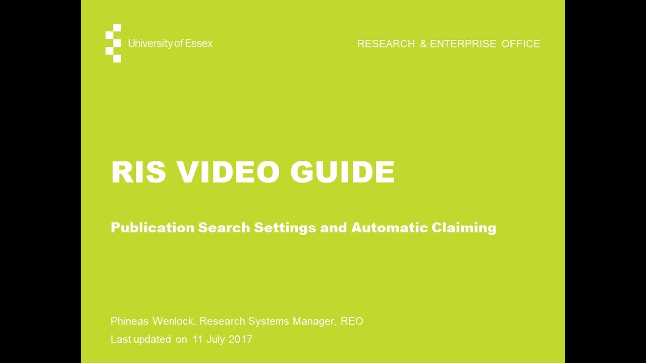 RIS Video Guide - Publication Search Settings & Automatic Claiming