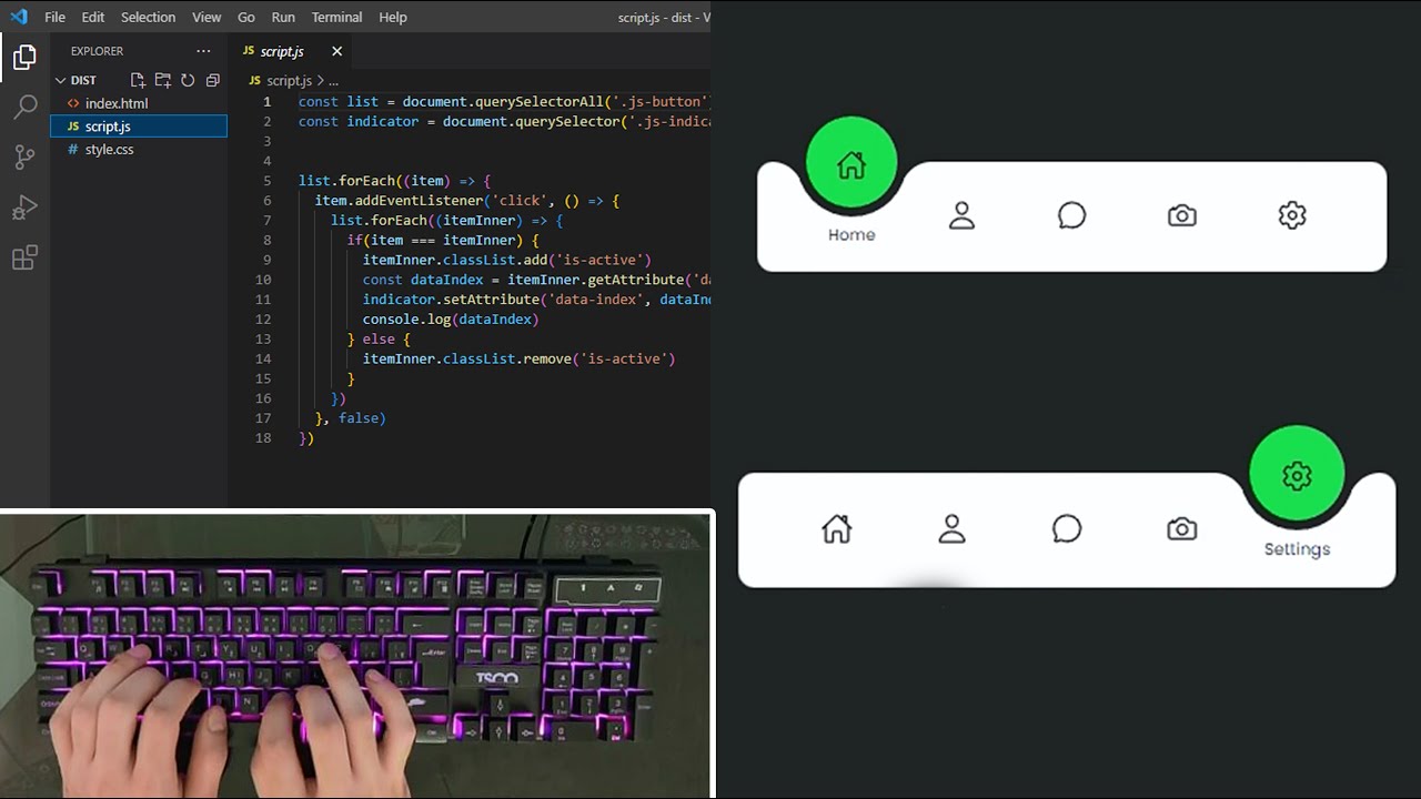 ASMR Programming - Magic Navigation Menu Indicator using Html CSS and Javascript - No Talking