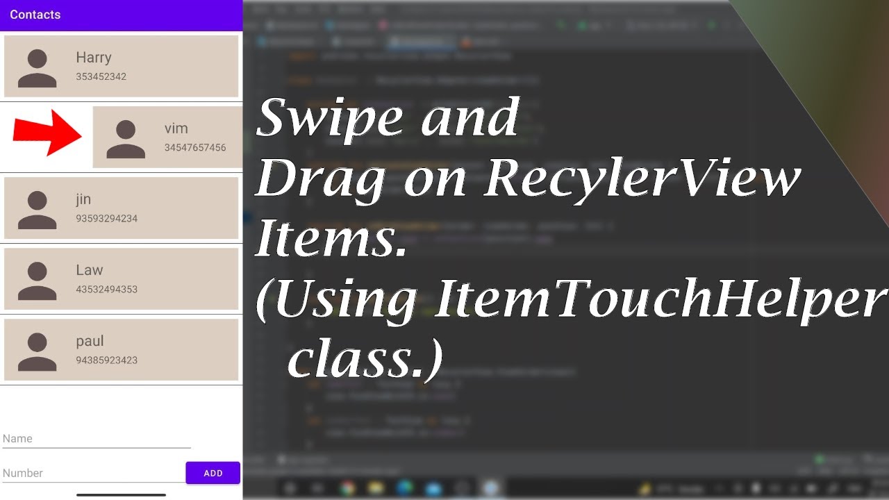 Swipe and Drag RecyclerView Item using ItemTouchHelper class | Android Tutorial.