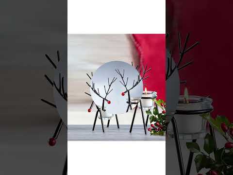 🎄TIED RIBBONS Iron Reindeer Tealight Candle Holders with Glass Holders Christmas Decoration Items