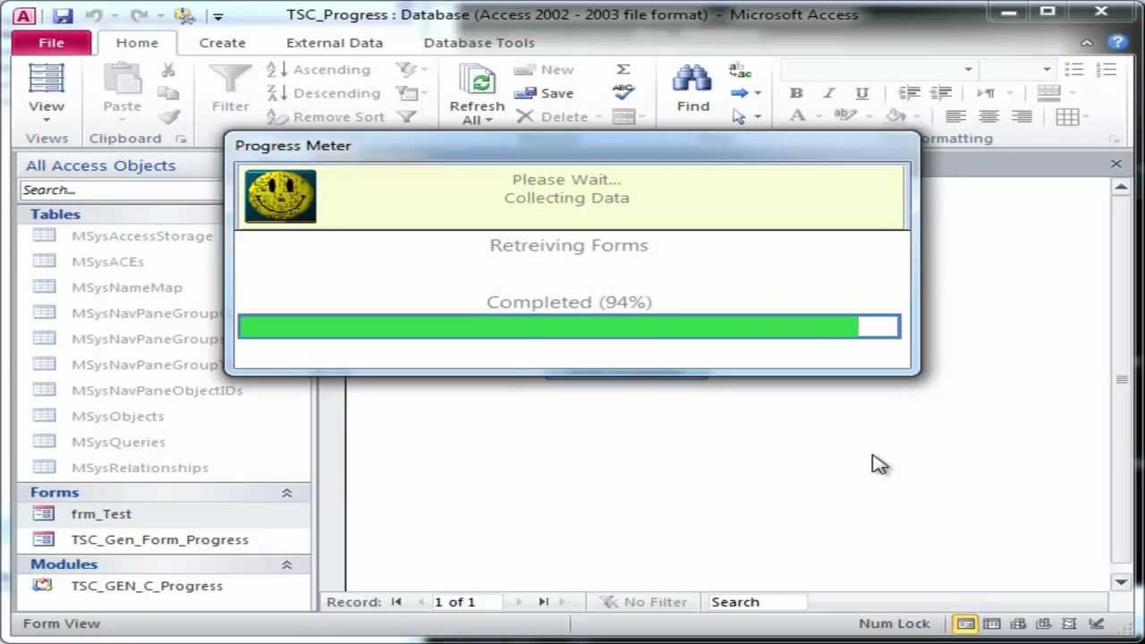 Example of a progress form