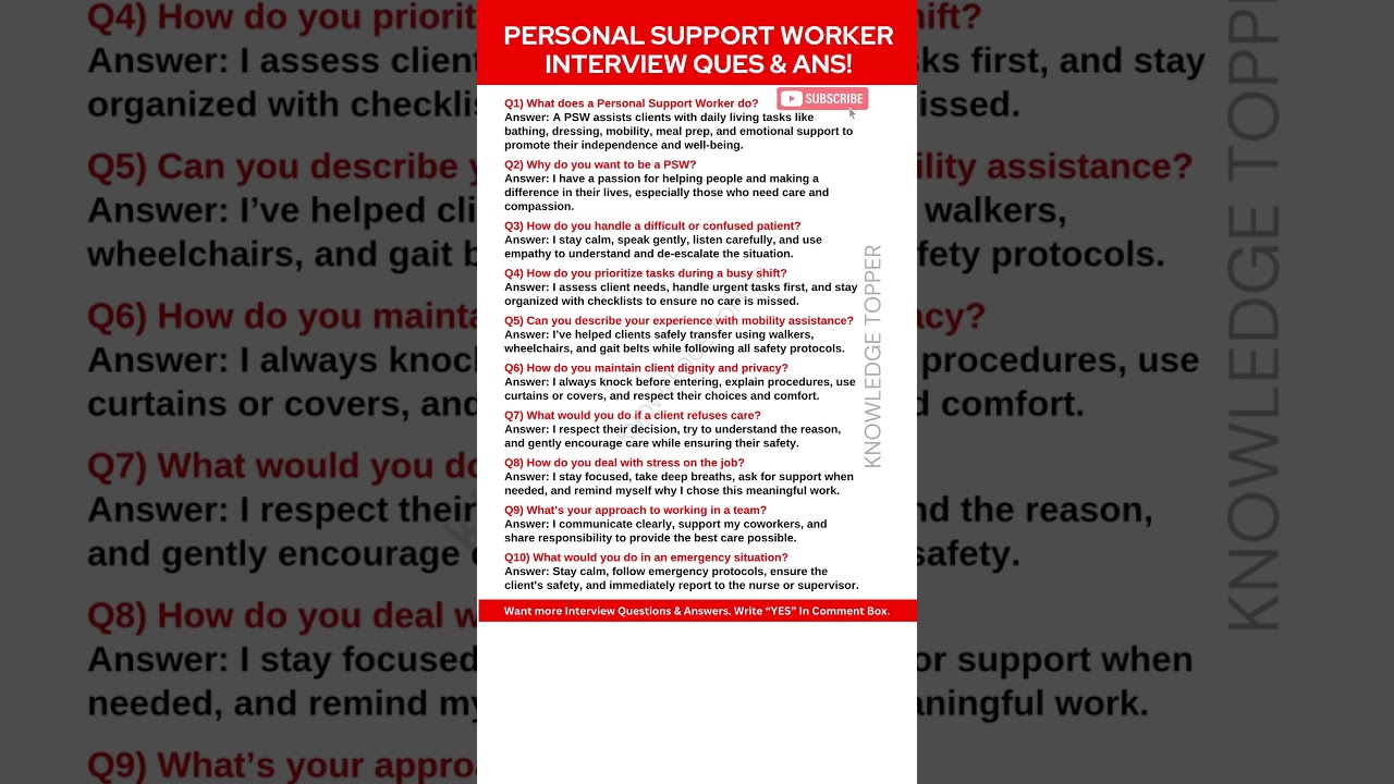 Personal Support Worker Interview Questions and Answers | PSW Interview Questions and Answers
