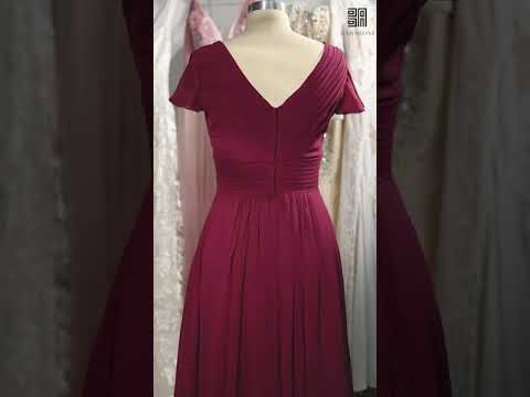 BABARONI JACQUELINE Cap Sleeves Chiffon Long Bridesmaid Dress