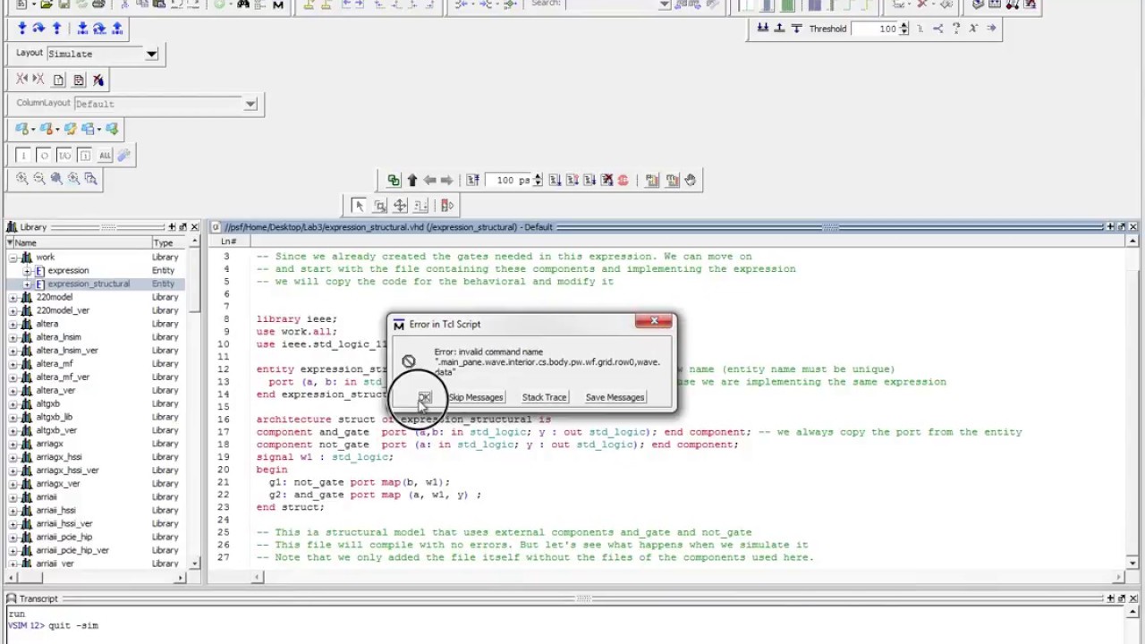 Simulating VHDL in ModelSim