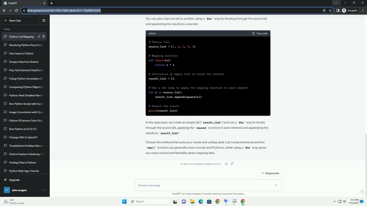 Mapping list to list in python