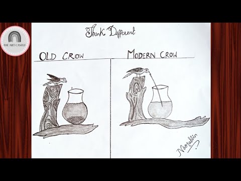 How to draw a Thirsty Crow story drawing! Old Crow vs Modern Crow step by step for beginners! Art